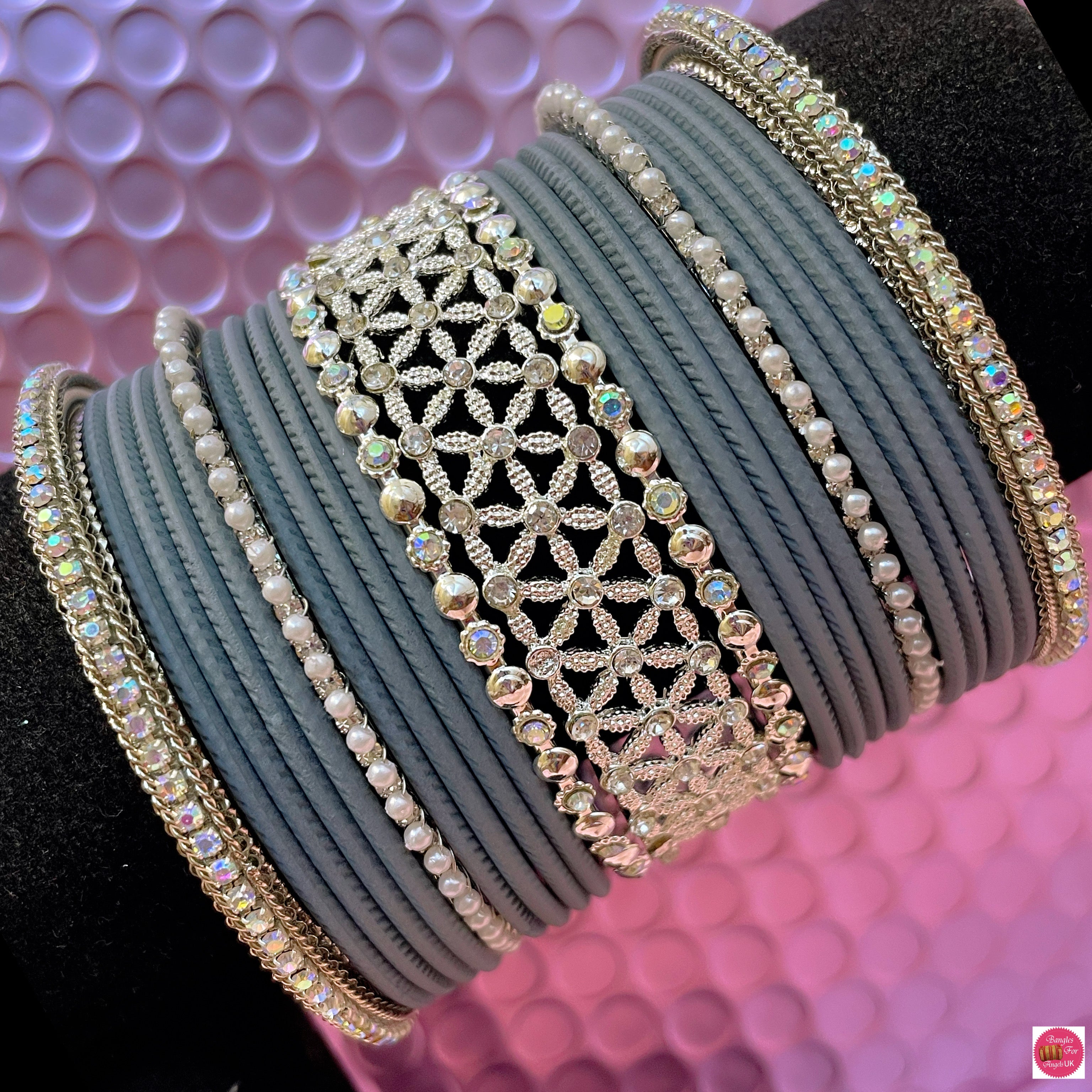 Silver Pearl Metal Bangles Set- Grey – Bangles For Angels UK