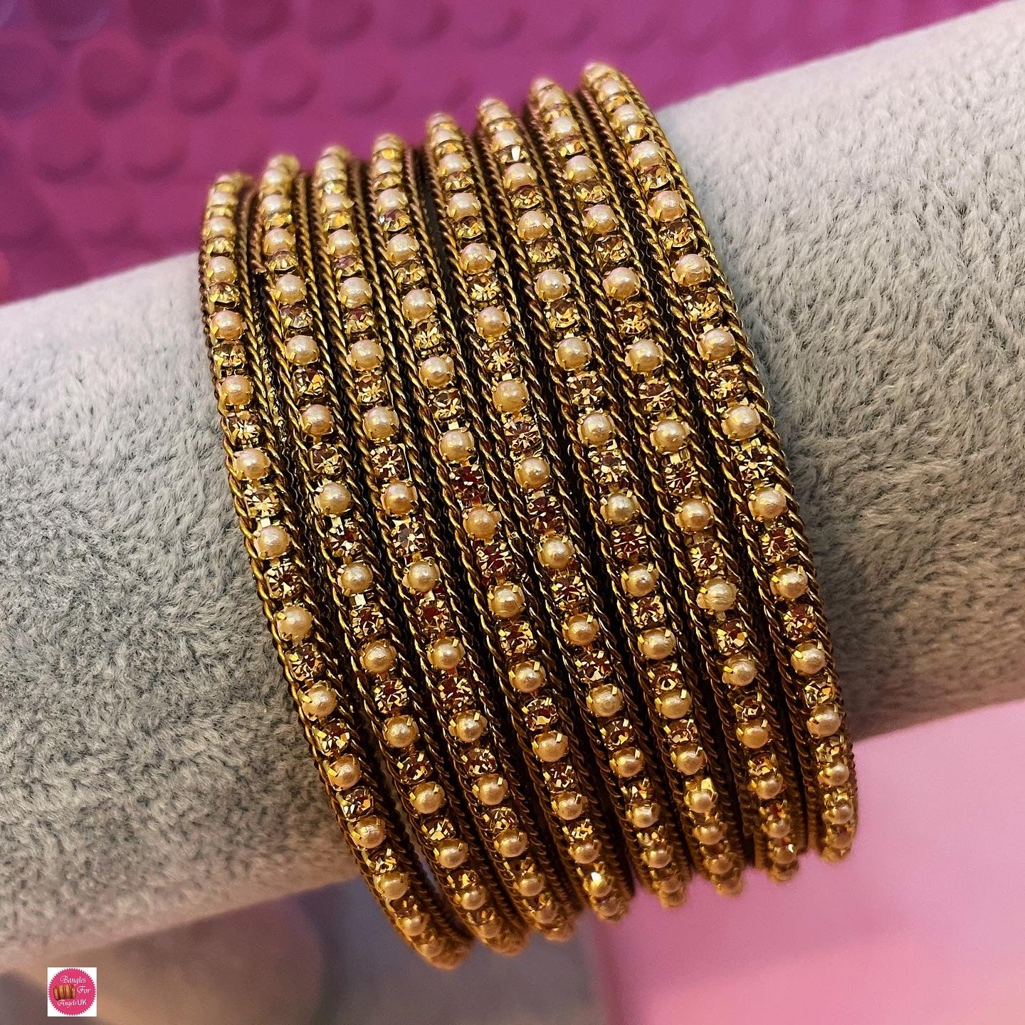 Gold Pearl Stone Metal Bangles – Bangles For Angels UK