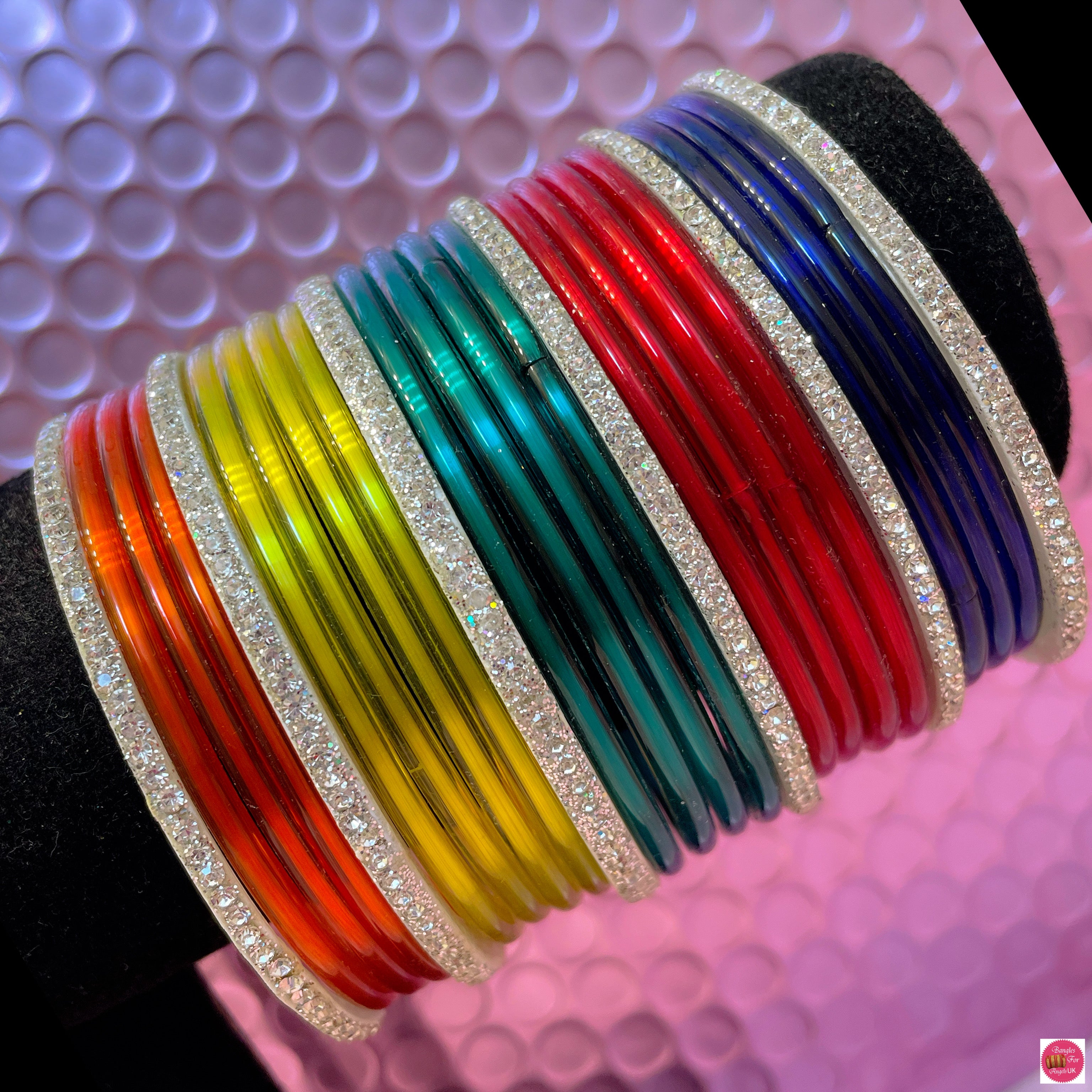 Pure Silver Multi Glass Bangles Set – Bangles For Angels UK