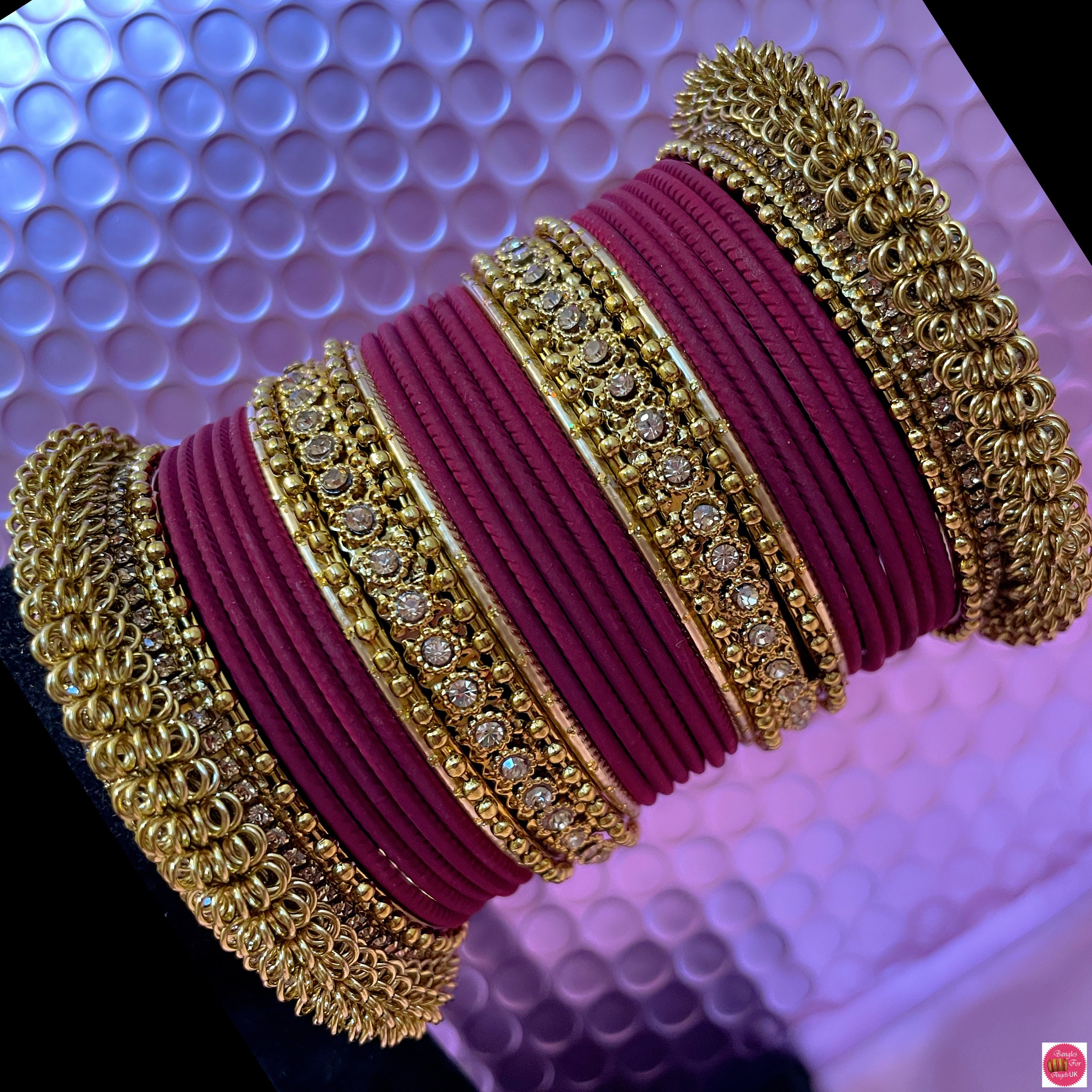 Antique Gold Metal Bangles Set- Maroon – Bangles For Angels UK