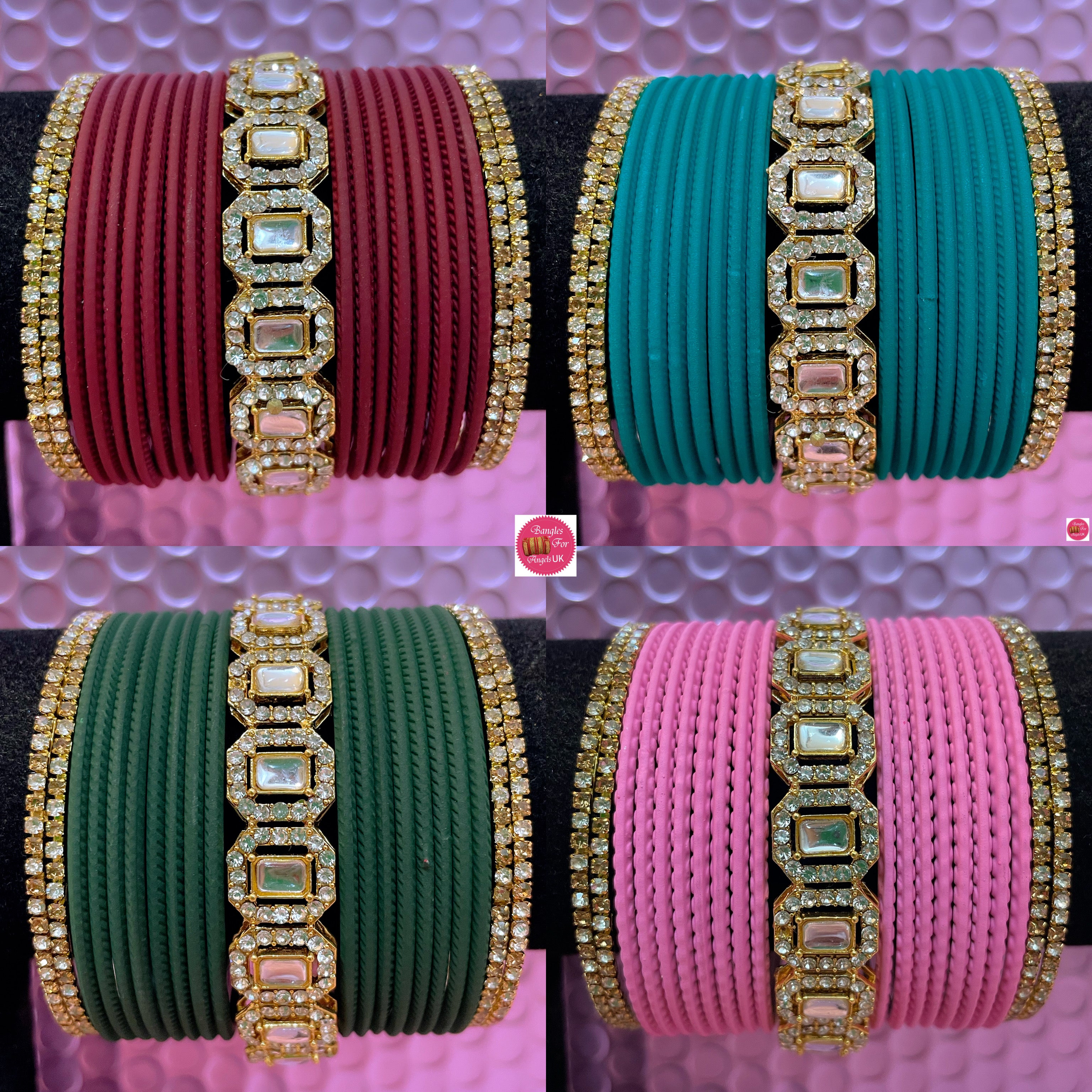 Zirconia Gold Metal Bangles Sets- Various Colours – Bangles For Angels UK