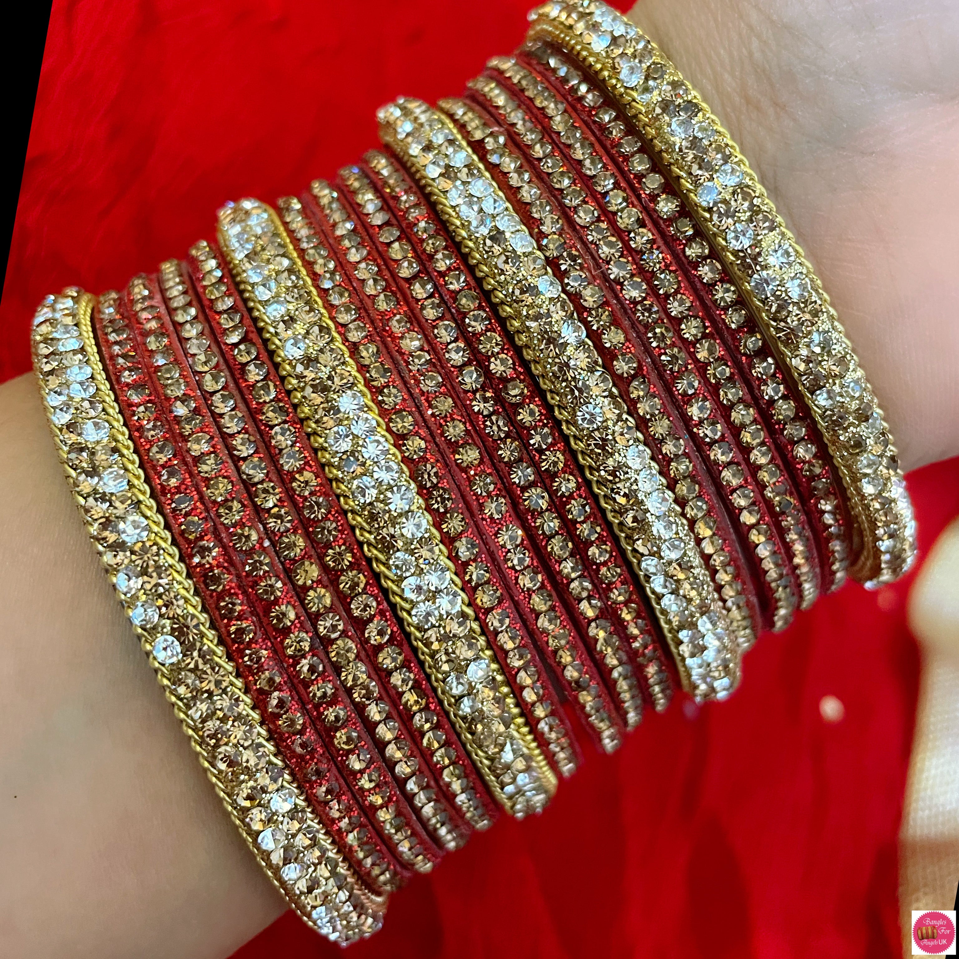 Pure Gold & Red Glass Bangles Set – Bangles For Angels UK