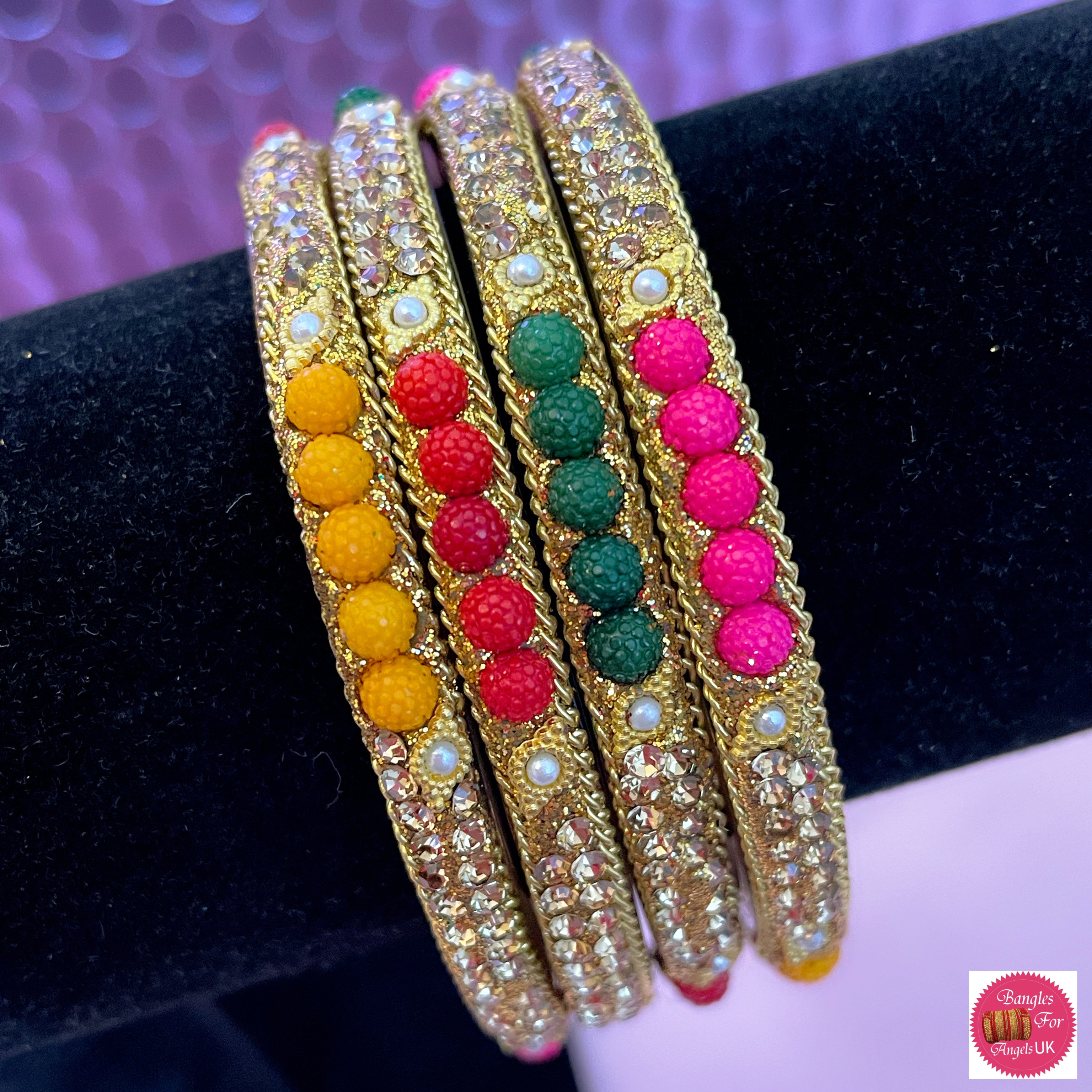 Multicoloured Stone Glass Kadas- Size 2.4/2.6 – Bangles For Angels UK