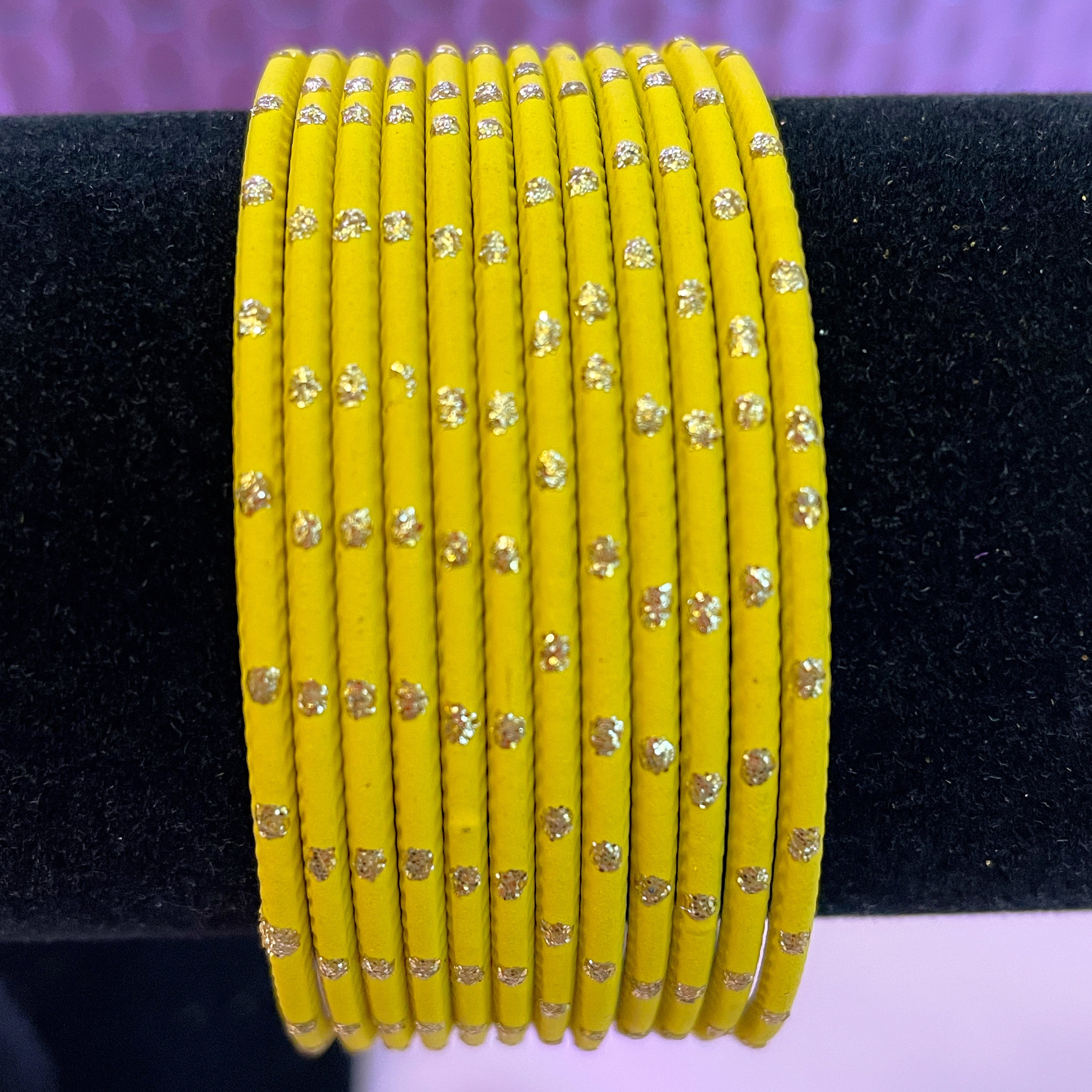 Dotted Yellow Metal Bangles – Bangles For Angels UK