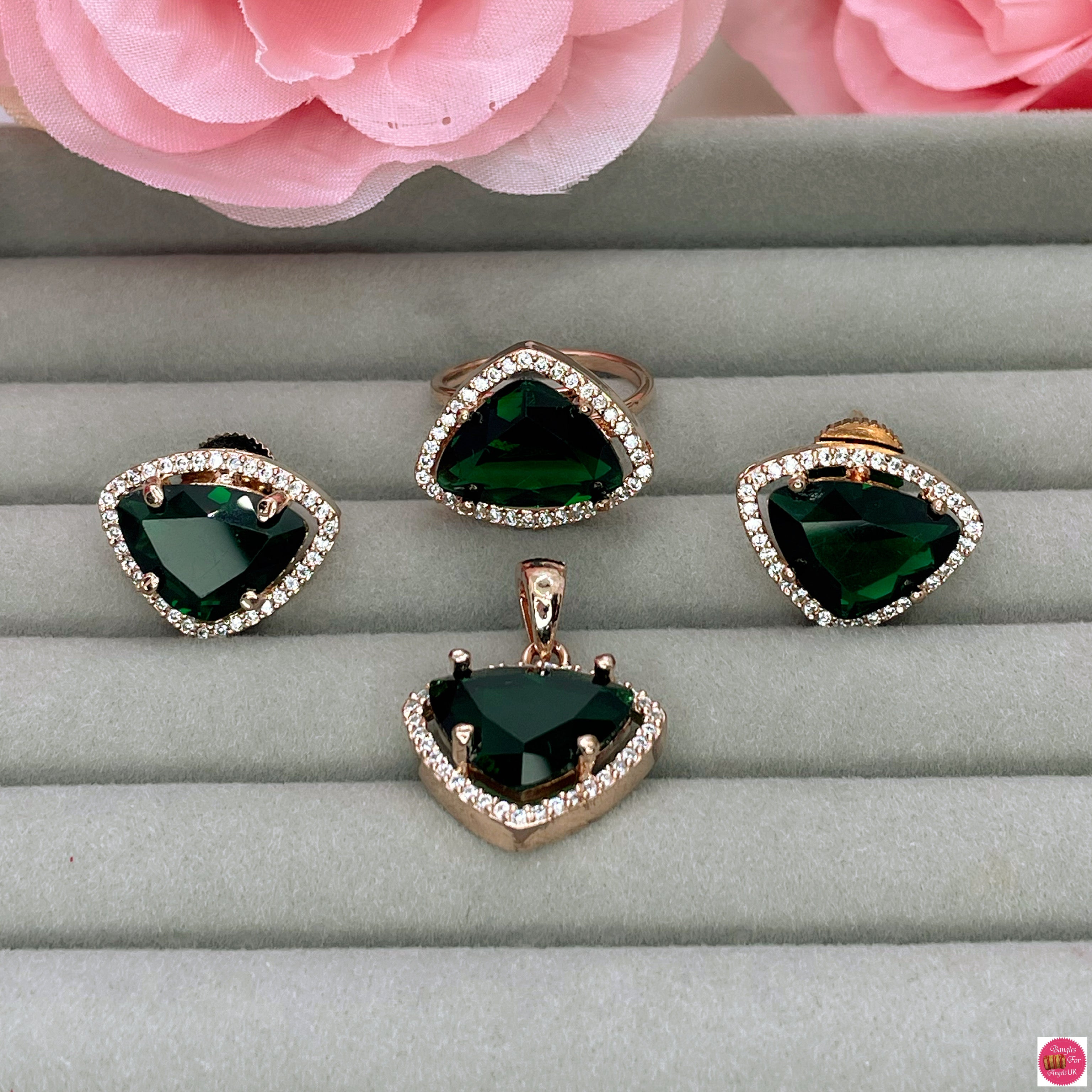 American Diamond Full Set- Green – Bangles For Angels UK